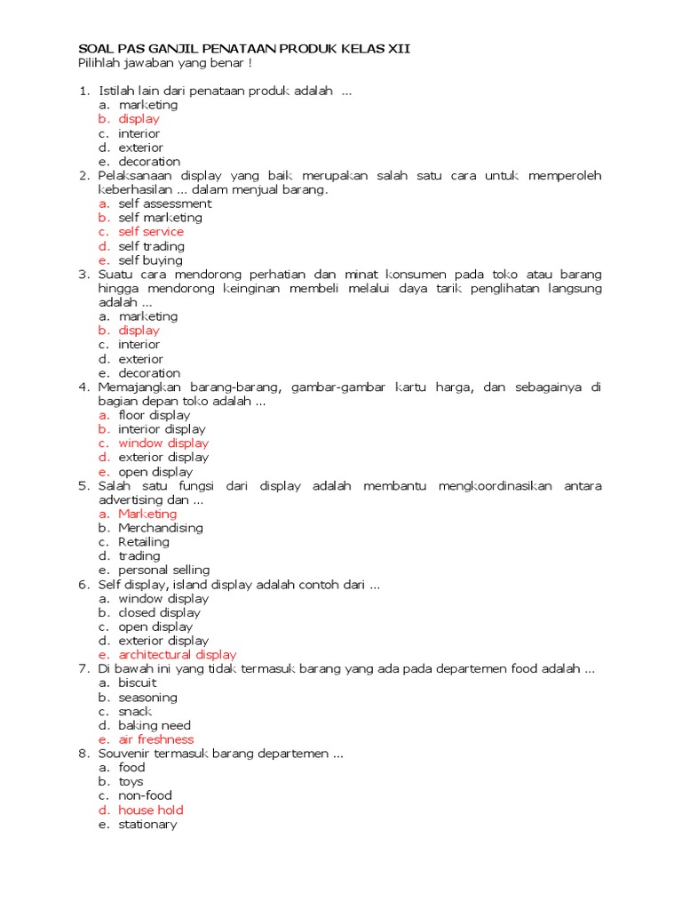 Soal Pas Ganjil Penataan Produk Kelas Xii | PDF