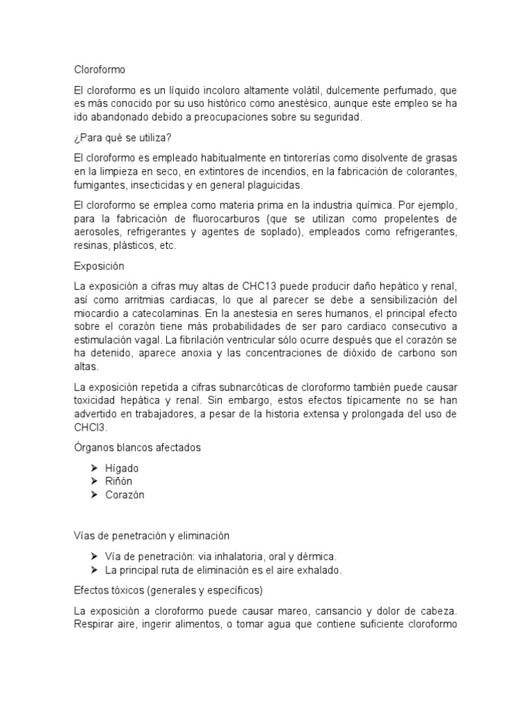 Cloroformo: Usos y Efectos Tóxicos | PDF | Cloroformo | Metabolismo