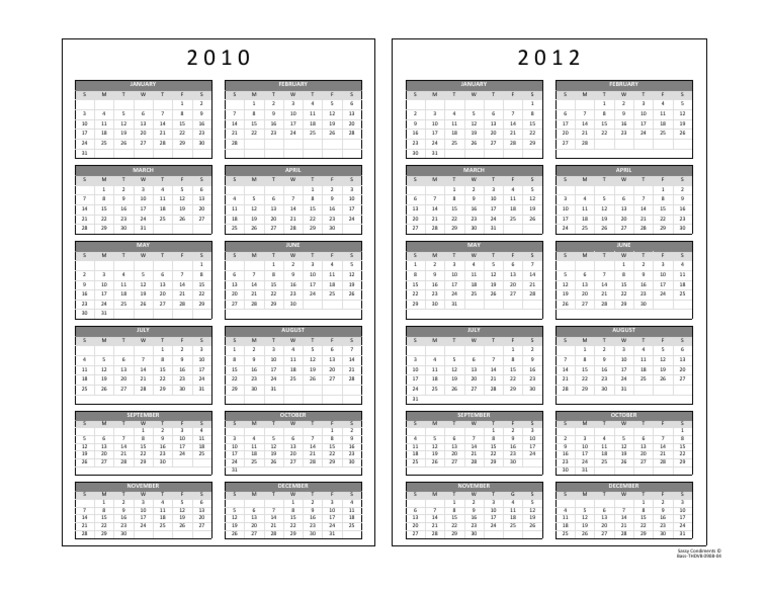 2010 2012 Calendars One Page | PDF