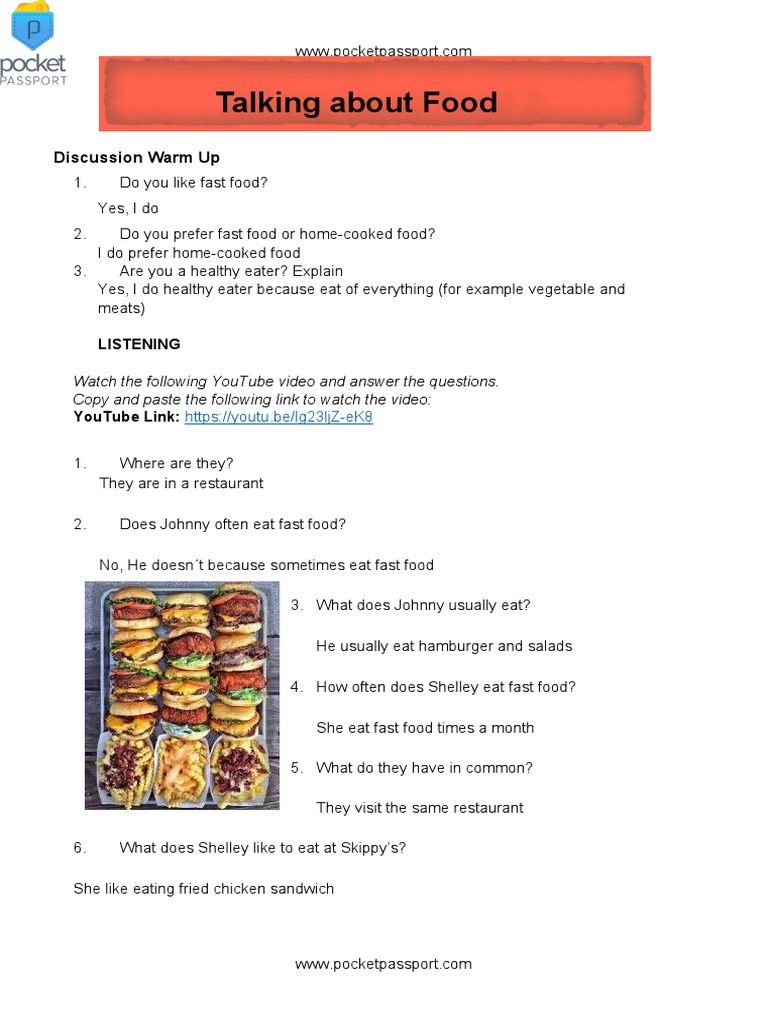 Eating Habits Speaking-Activity | PDF | Fast Food | Foods