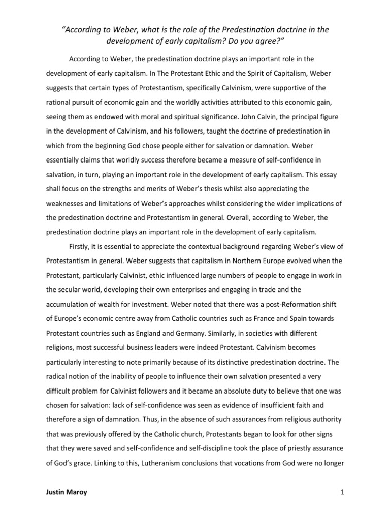 The Role of The Predestination Doctrine | PDF | Max Weber | Protestantism