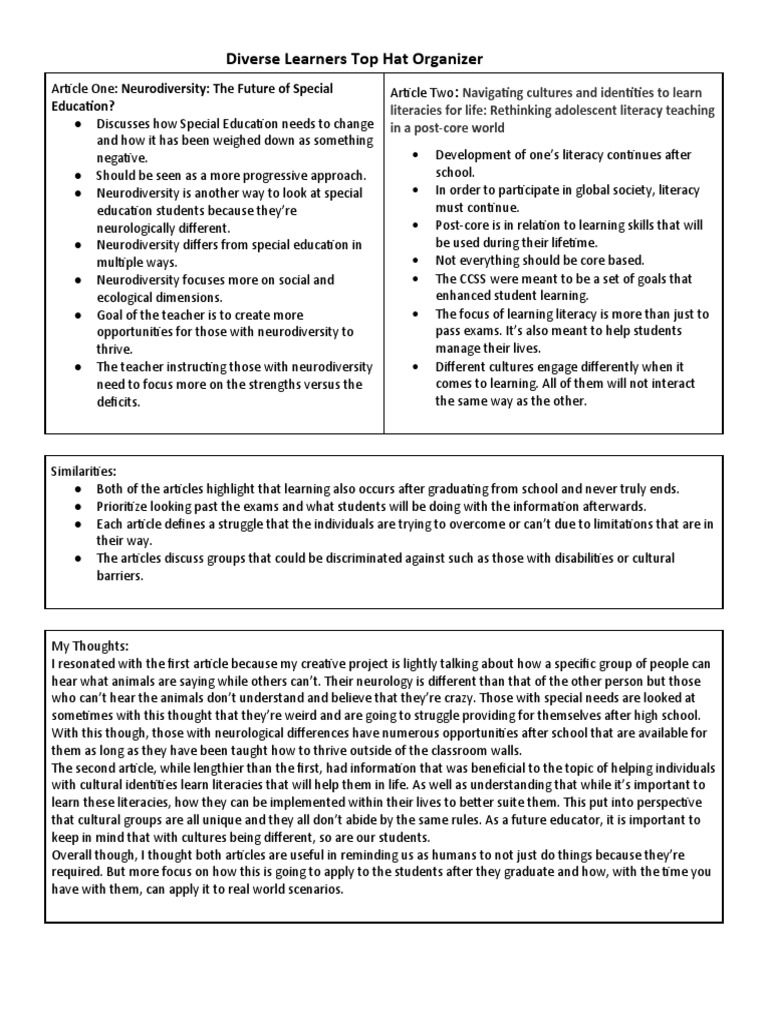 Diverse Learners Compare and Contrast-1 | PDF | Special Education ...