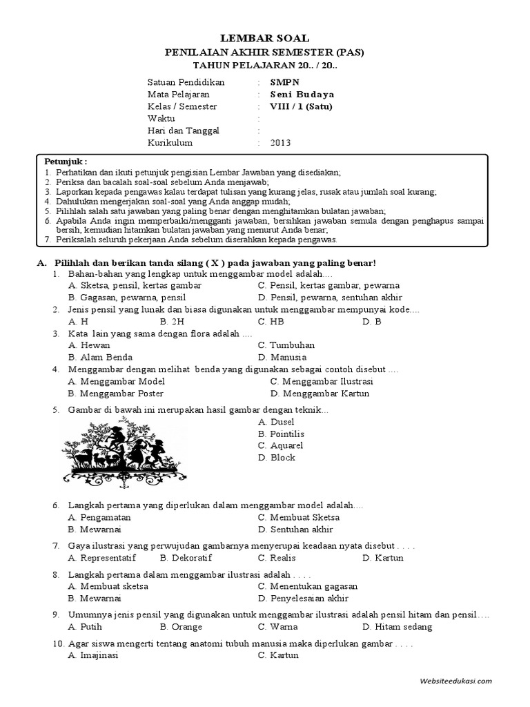 Soal PAS Seni Budaya Kelas 8 Siswa | PDF