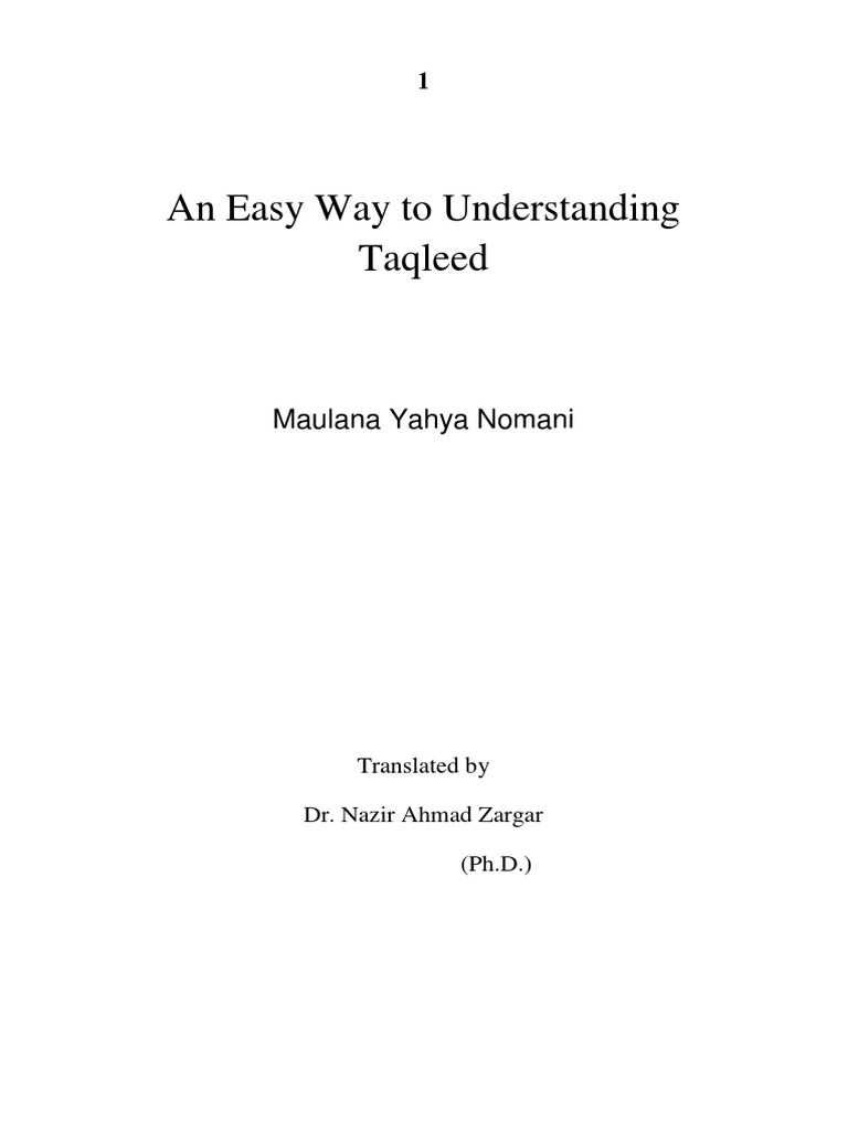 An Easy Way To Understand Taqleed | PDF | Hadith | Ulama