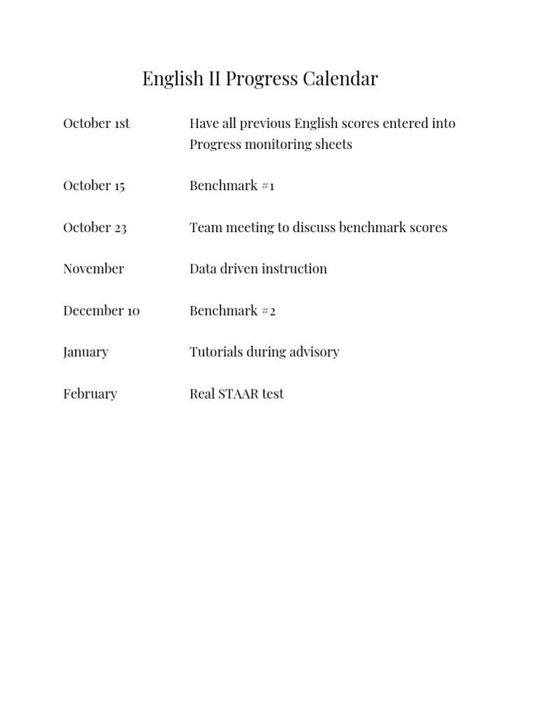 English I Progress Calendar | PDF