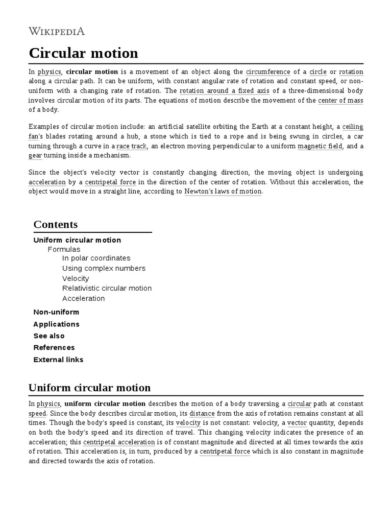 Uniform Circular Motion | PDF | Acceleration | Rotation Around A Fixed Axis