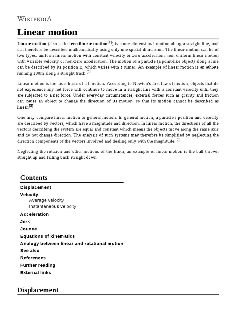 Linear Motion (Also Called Rectilinear Motion | PDF | Rotation Around A ...