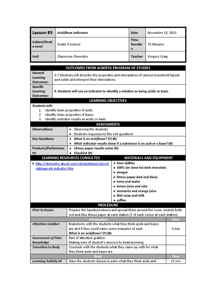 Acid and Base Lesson Plan | PDF | Acid | Taste