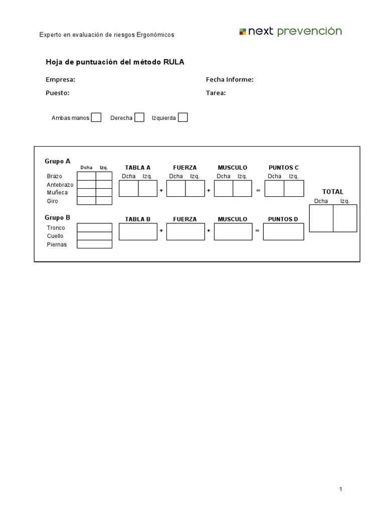 Tablas RULA | PDF | Factores humanos y ergonomía | Science