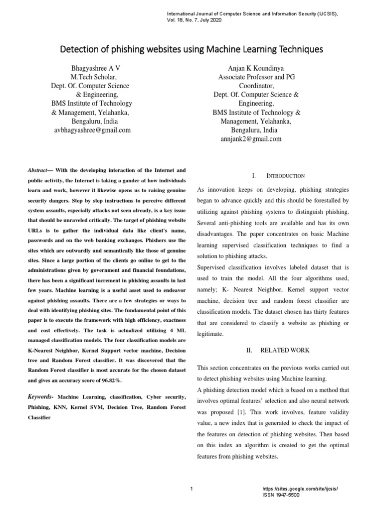 Detection of Phishing Websites Using Machine Learning Techniques | PDF ...