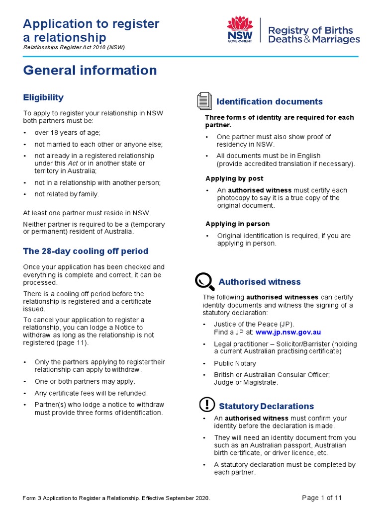 Relationship Registration Form NSW | PDF | Birth Certificate | Identity ...
