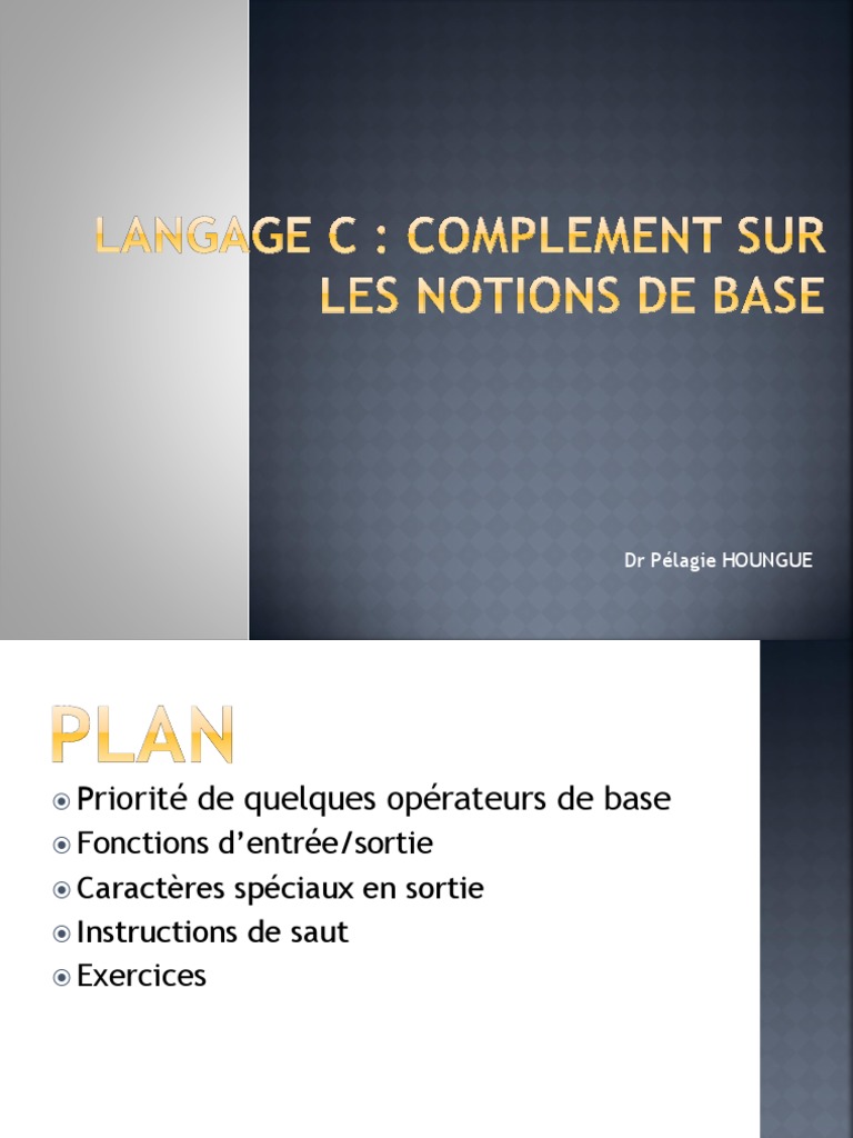 Cours 1 Complément Notions de Base PDF | PDF | C (Langage de programmation) | Variable ...