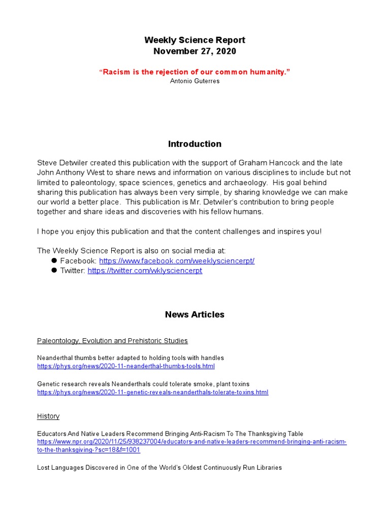 Weekly Science Report: Nov 2020 Insights | PDF | Archaeology | Mars