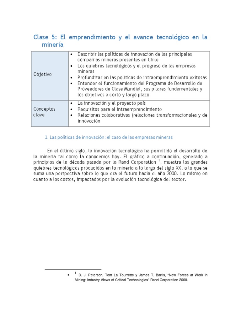 Clase 5, El Emprendimiento y El Avance Tecnológico en La Minería PDF ...