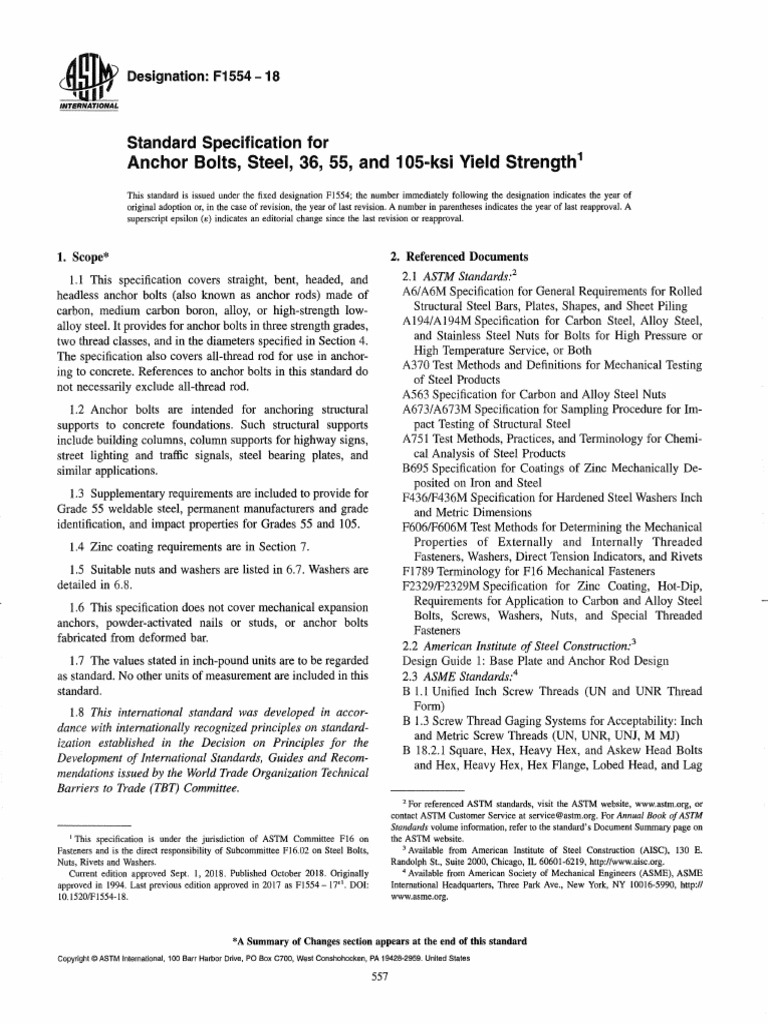 Astm F1554-18 | PDF | Screw | Metals
