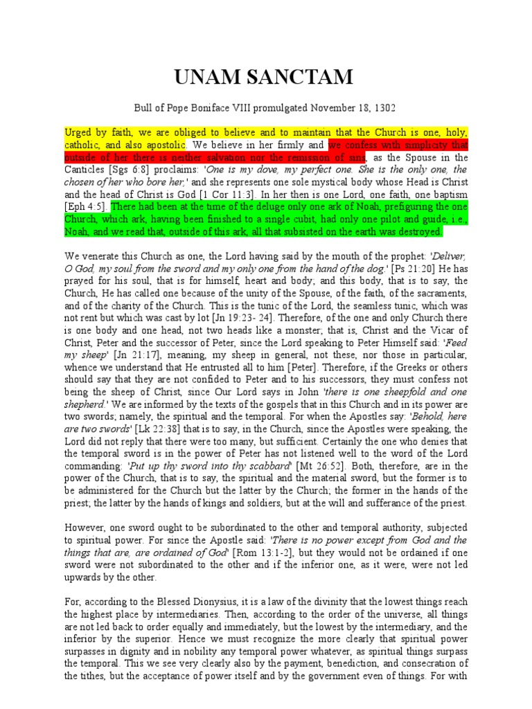 Unam Sanctam | PDF | Saint Peter | Catholic Church
