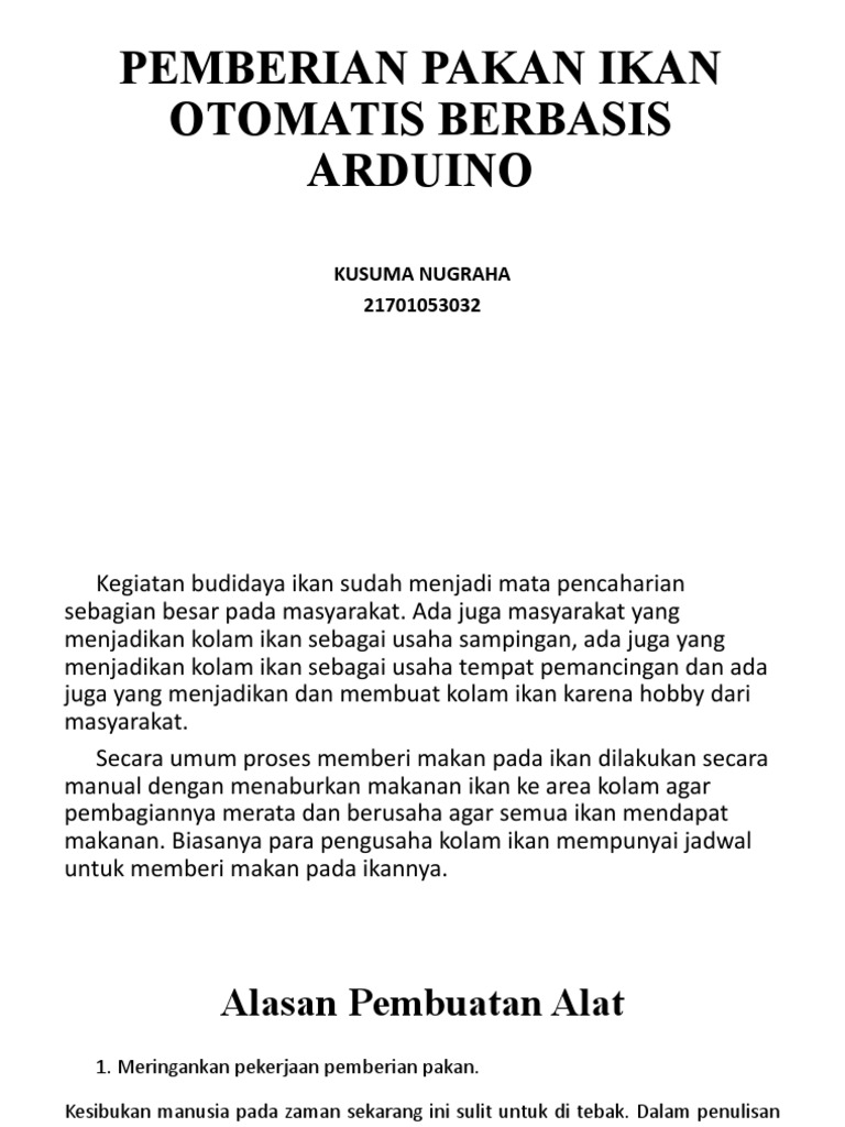 Pemberian Pakan Ikan Otomatis Berbasis Arduino | PDF