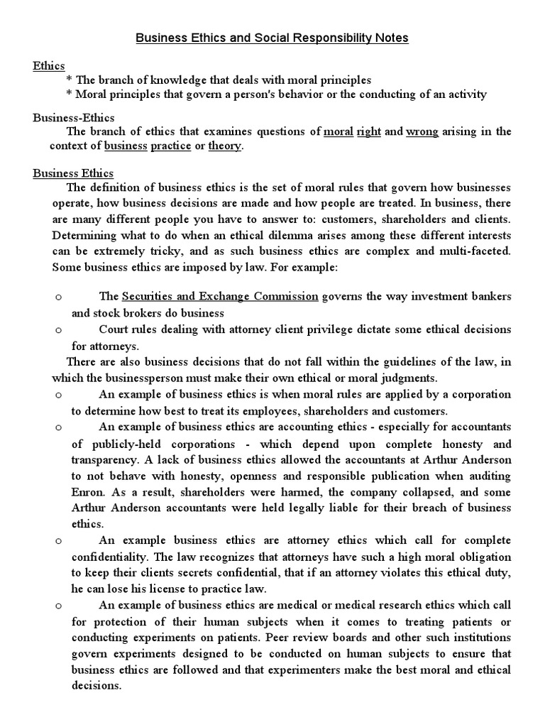 Business Ethics Notes | PDF | Business Ethics | Morality