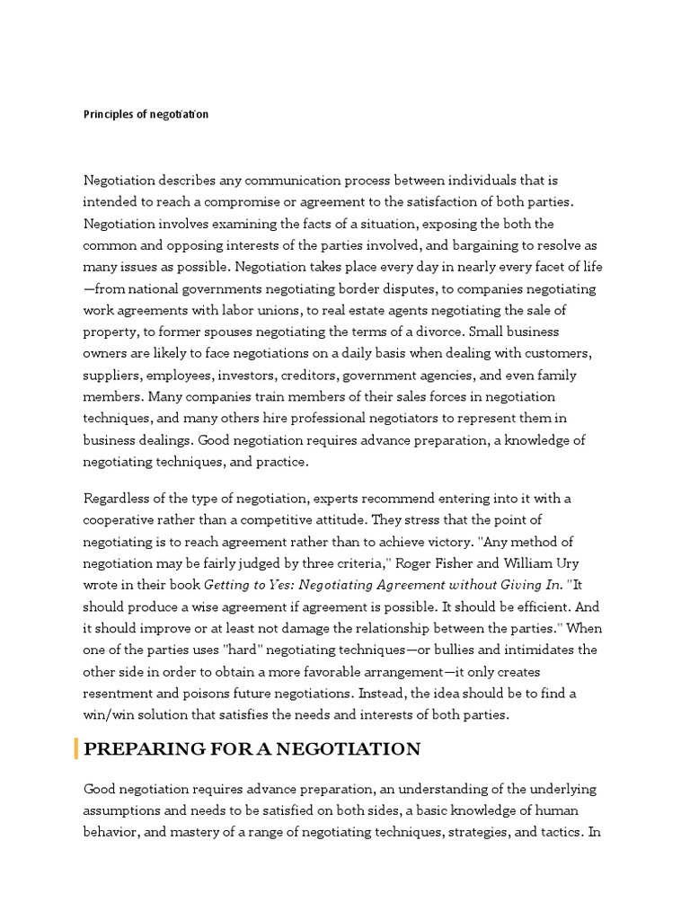 Principles of Negotiation | PDF | Negotiation | Behavioural Sciences