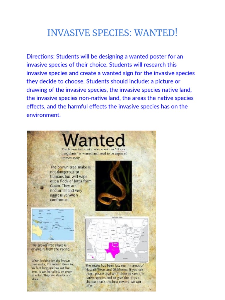 Wanted Invasive Species Poster Rubric and Directions | PDF | Invasive ...