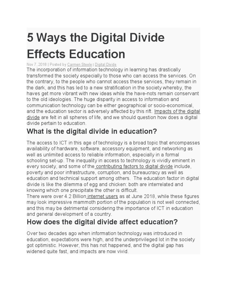 5 Ways The Digital Divide Effects Education | PDF | Literacy | Internet