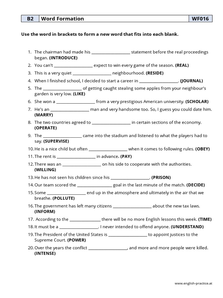 B2 Word Formation Exercises PDF | PDF