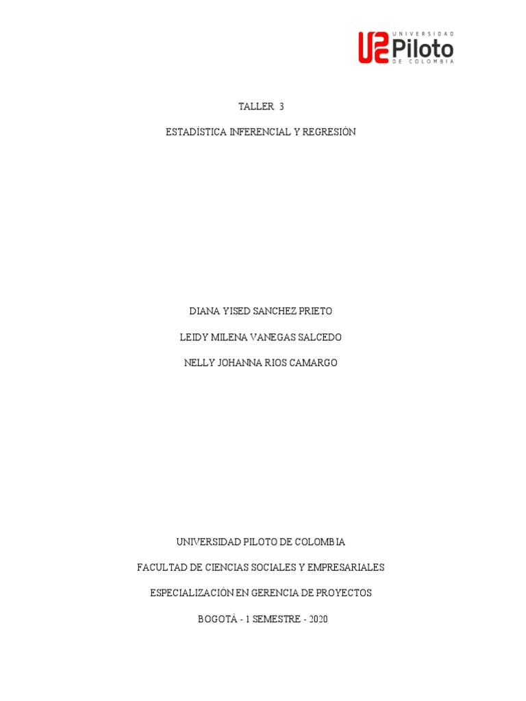 Taller Estad Stica Inferencial y Regresi N | PDF | Probabilidades y estadísticas | Estadísticas