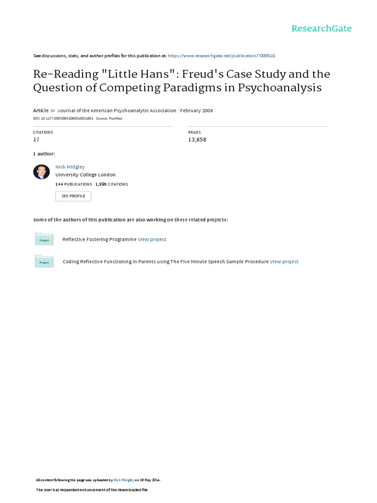 Re-Reading "Little Hans": Freud's Case Study and The Question of ...