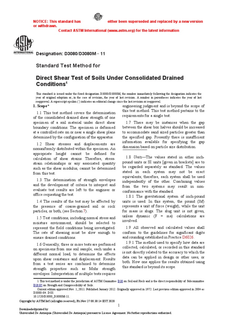 Direct Shear Test of Soils Under Consolidated Drained Conditions | PDF ...