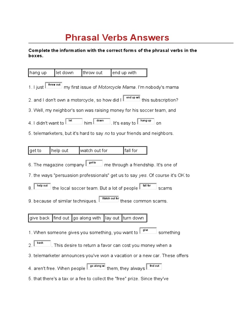 Phrasal Verbs Answers | PDF | Internet