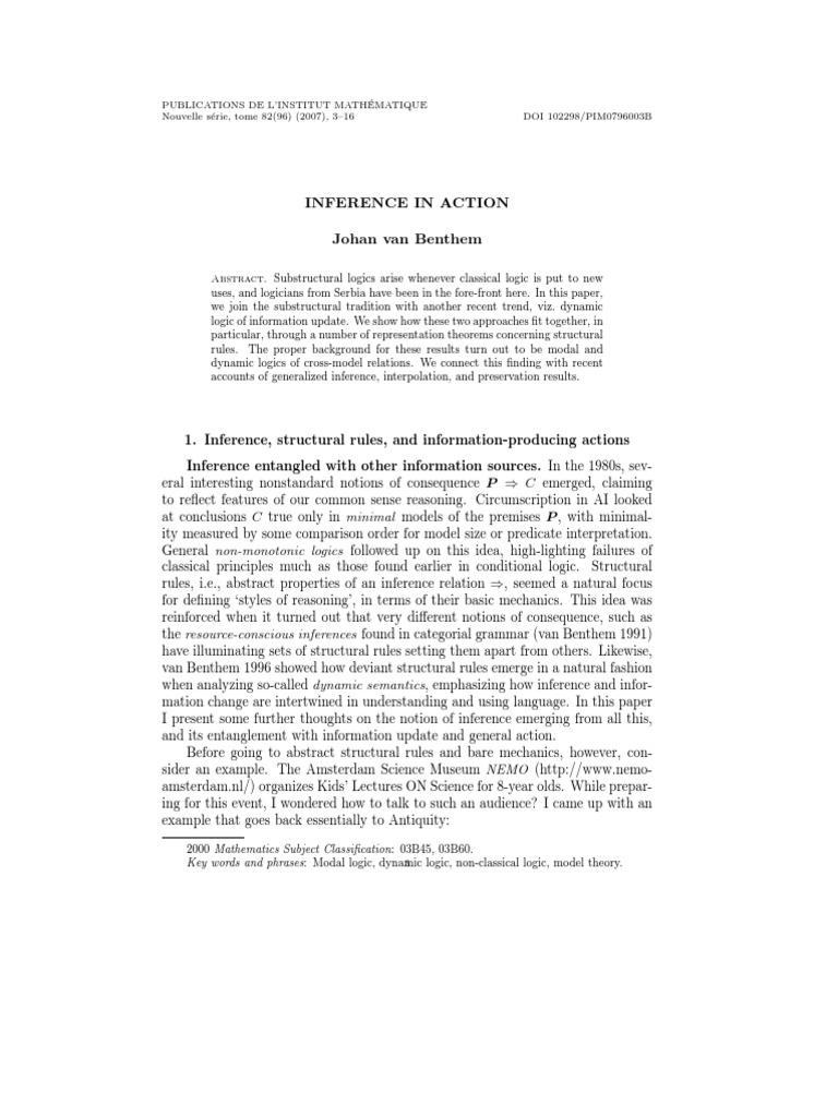 Inference in Action Johan Van Benthem | PDF | Logical Consequence ...