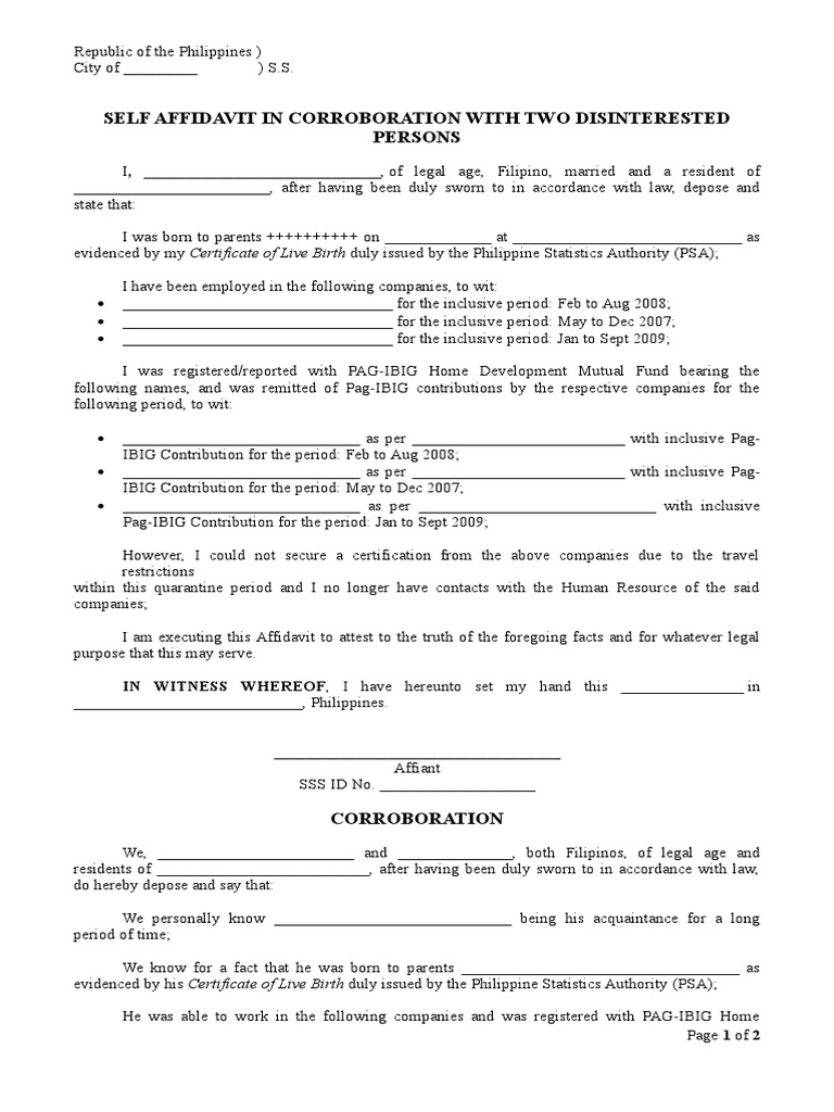 Self Affidavit With Corroboration | PDF | Affidavit | Civil Law (Common ...