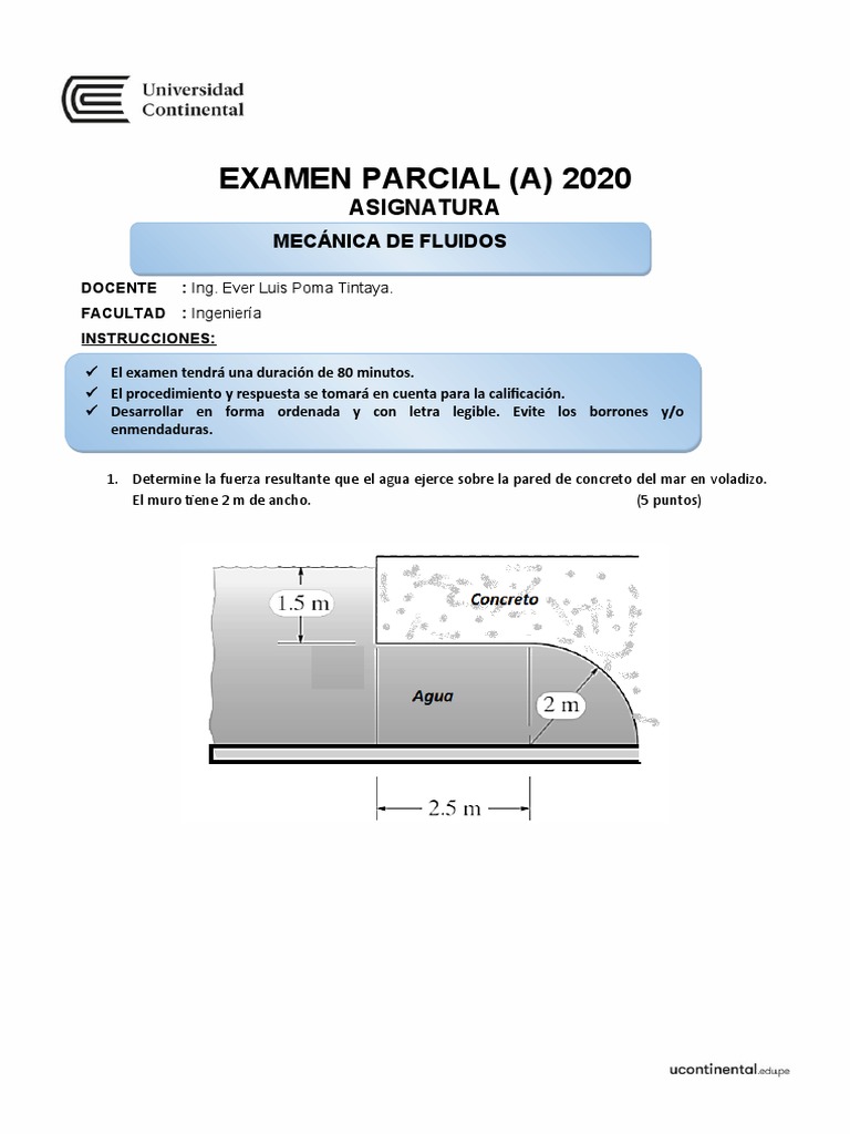 Examen Parcial-2020-II-MECÁNICA DE FLUIDOS I | PDF