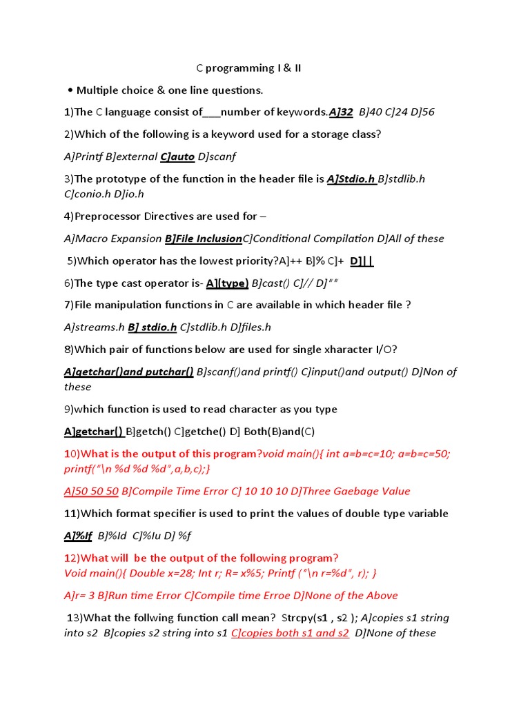 B) Stdlib.h: A) Getchar B) Getch C) Getche D) Both (B) and (C) | PDF | Pointer (Computer ...