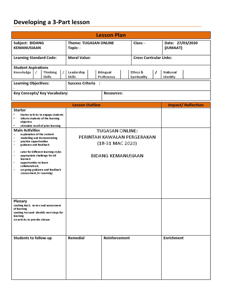 Template RPH Semasa PKP | PDF | Lesson Plan | Learning