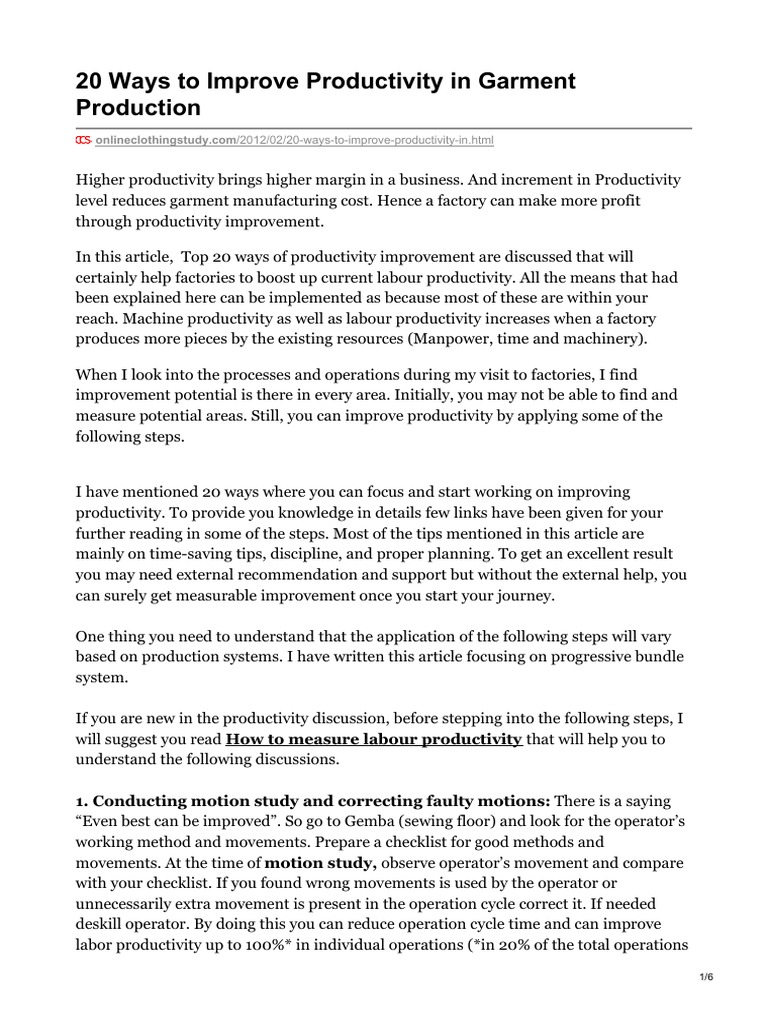 Improve Productivity in Garment Production | PDF | Sewing | Incentive