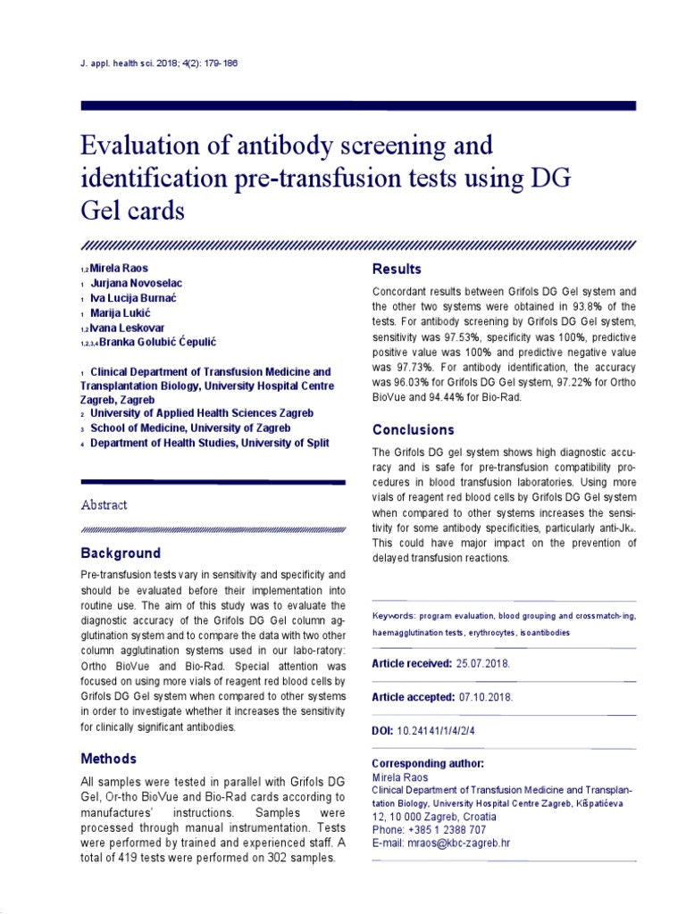 Evaluation of DG Gel System in Transfusion | PDF | Sensitivity And ...