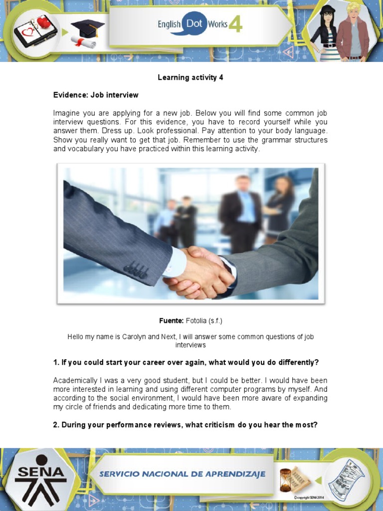 Learning Activity 4 Evidence: Job Interview | PDF | Job Interview ...