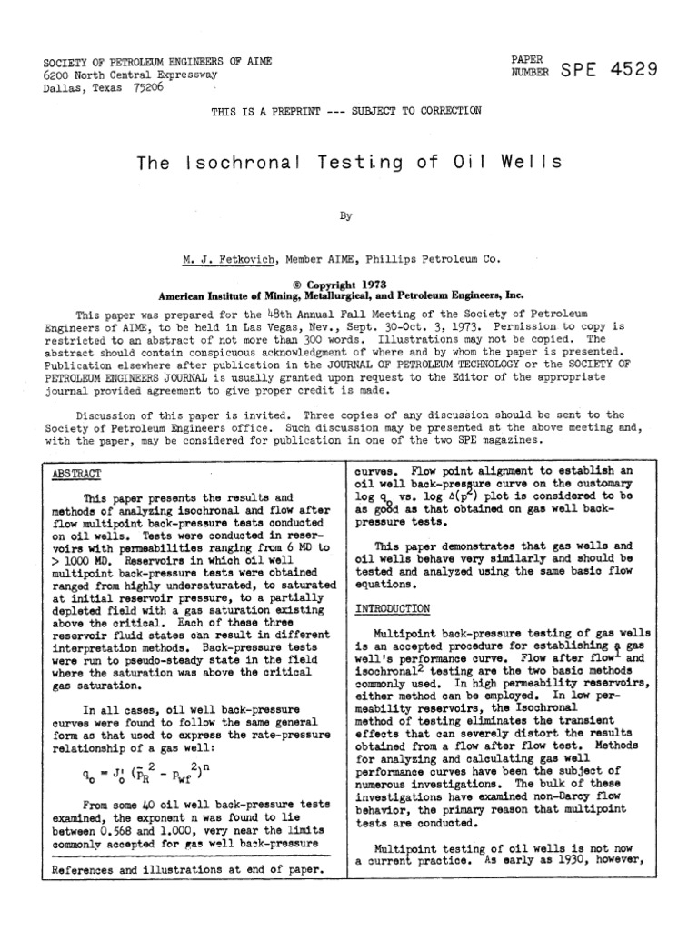 The Isochronal Testing of Oil Wells PDF | PDF