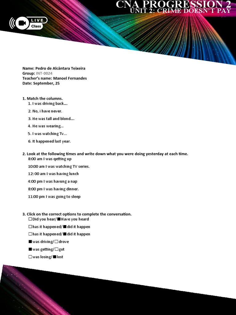 CNA Live Class - Intermediate 2 - CNA Progression 2 - Activity Book ...