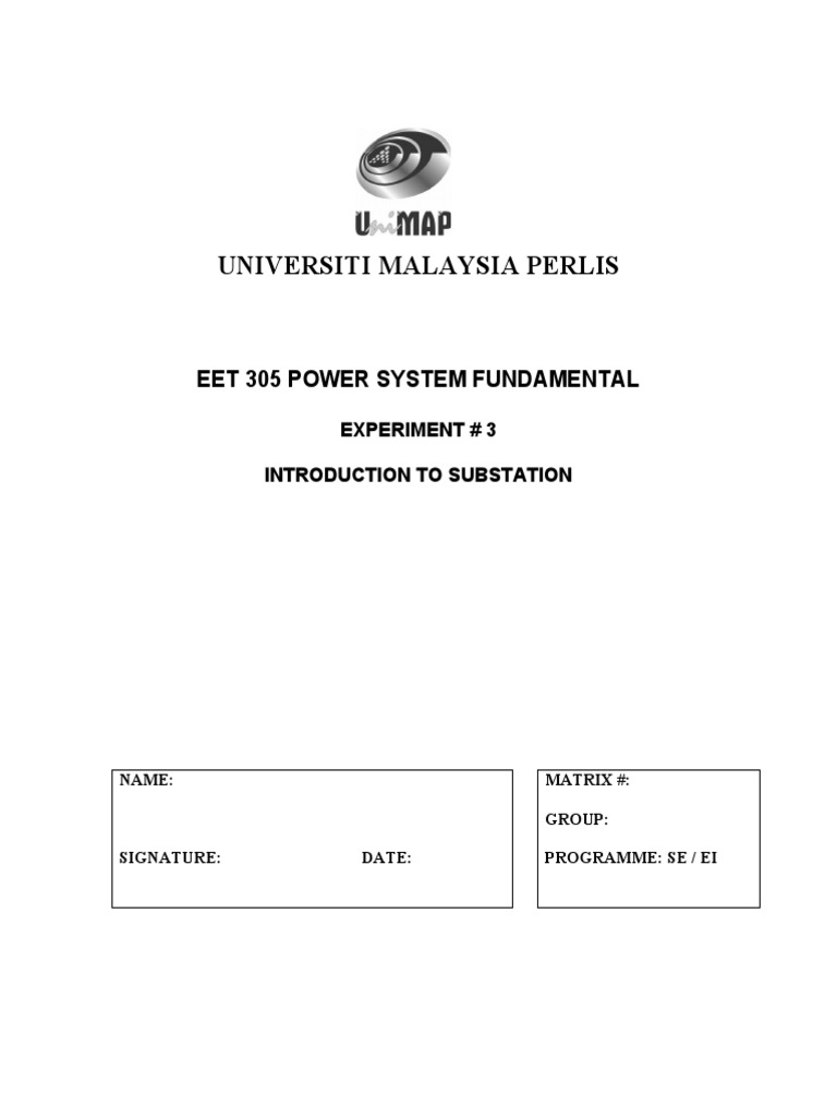 EXP3 - Introduction To Substation-Edited (New) | PDF | Electrical Substation | Electric Power ...