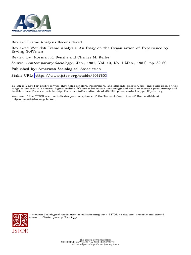 Review of Goffman's Frame Analysis | PDF | Sociology | Social Science