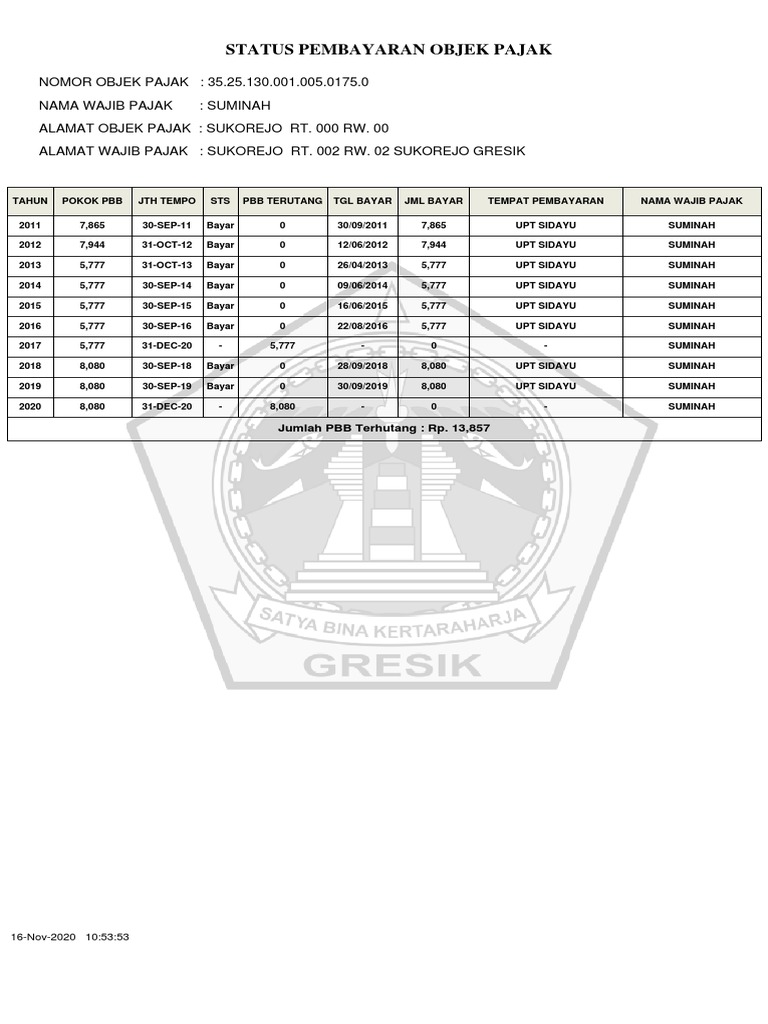 Status Pembayaran PBB | PDF