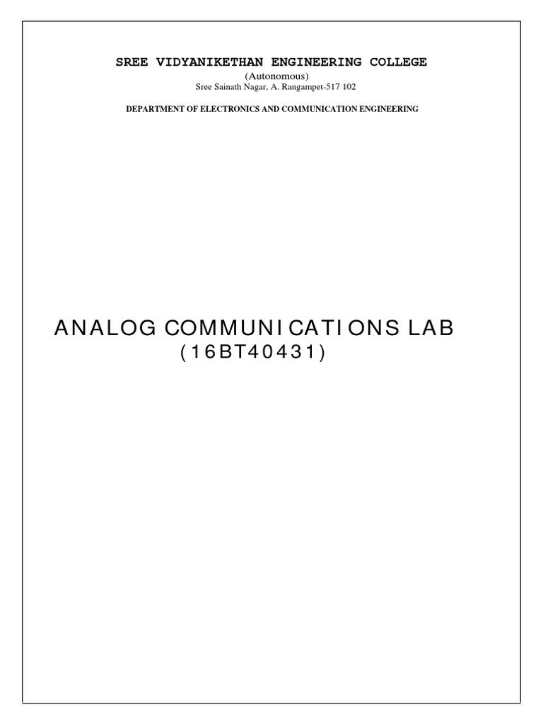 Analog Communication Lab Final Doc SRN PDF | PDF | Detector (Radio) | Frequency Modulation