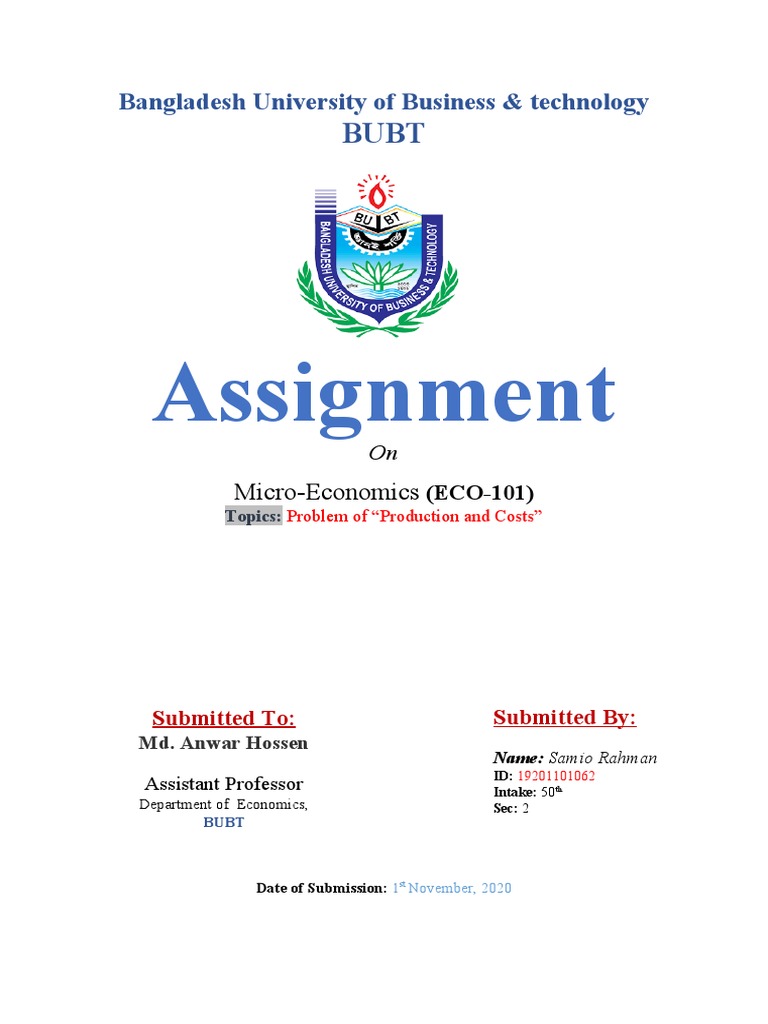 Assignment: Bangladesh University of Business & Technology | PDF