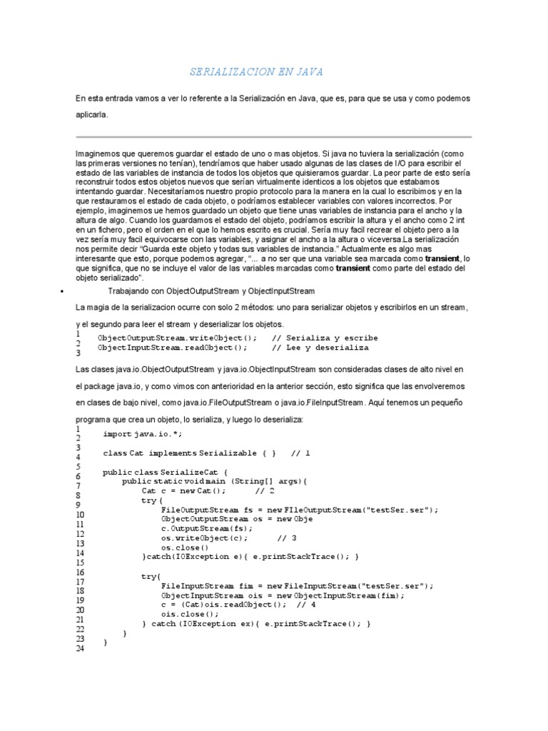 Serializacion en Java | PDF | Objeto (informática) | Java (lenguaje de ... Serializacion en Java | PDF | Objeto (informática) | Java (lenguaje de ...