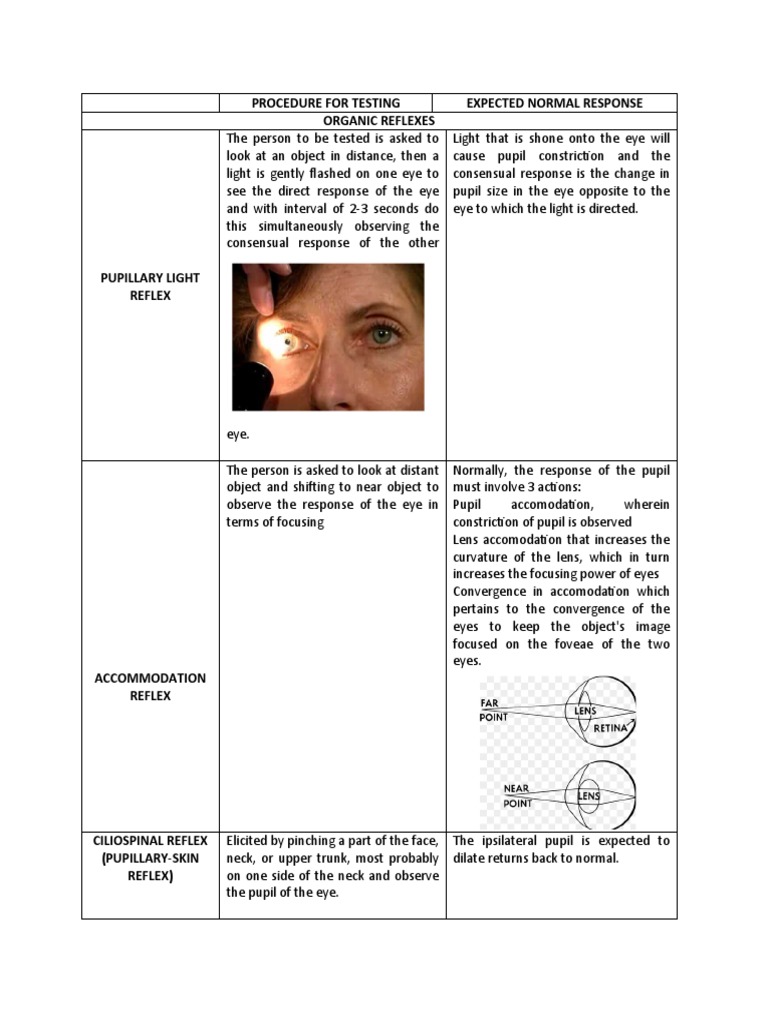 Procedure For Testing Expected Normal Response Organic Reflexes | PDF ...
