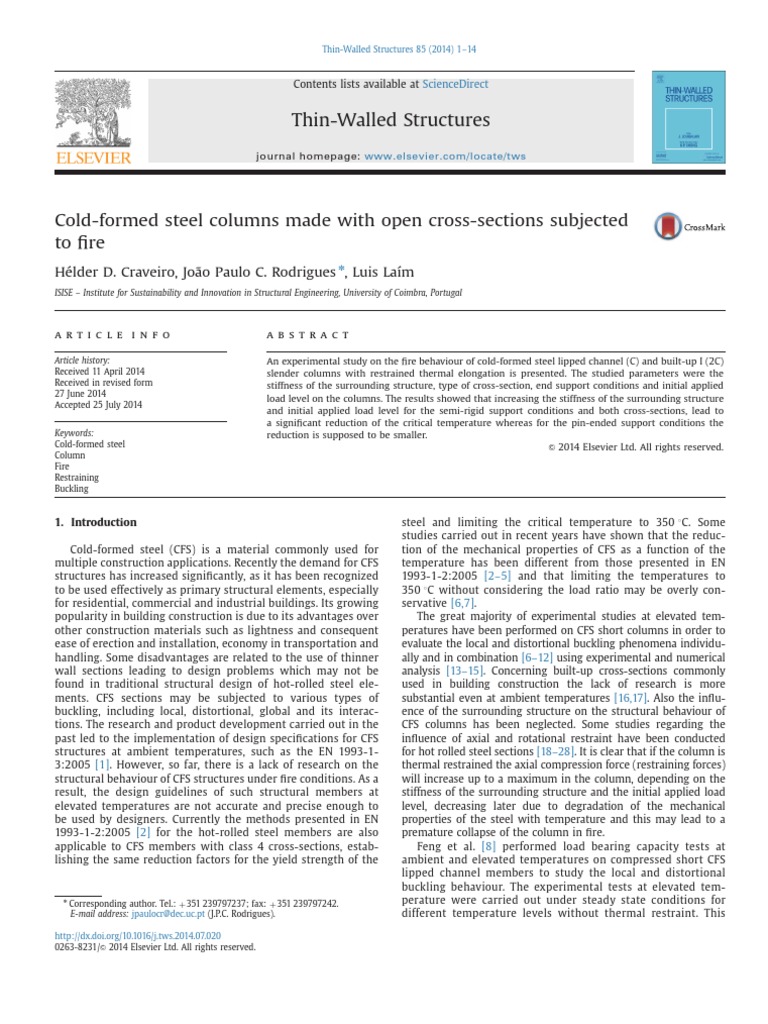 Cfs With Fire | PDF | Buckling | Beam (Structure)