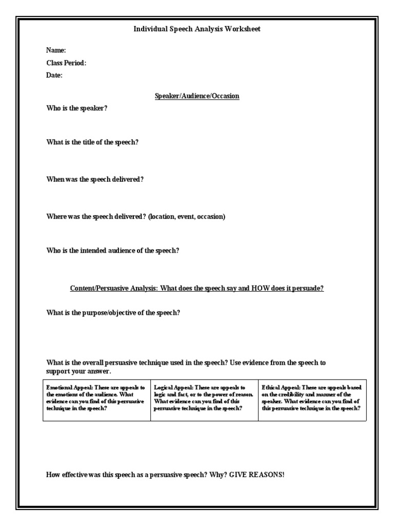 Speech Analysis Worksheet - American Rhetoric | PDF | Career & Growth ...