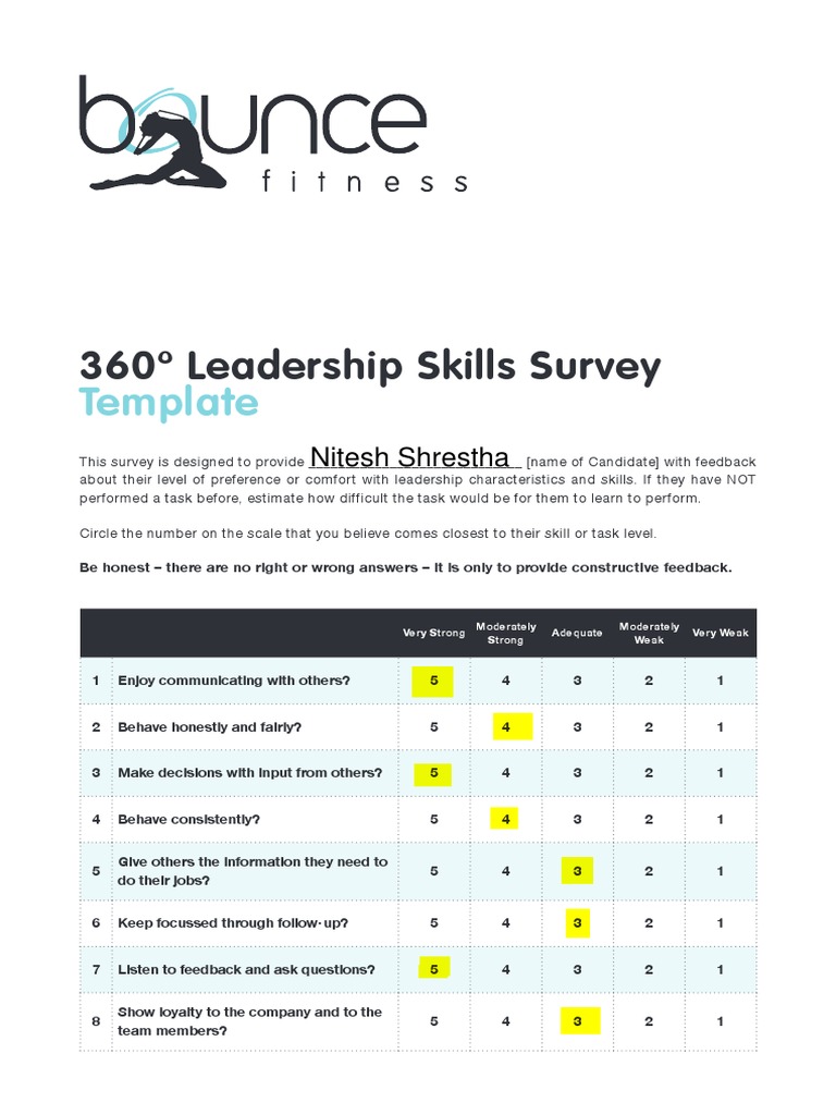 360 Leadershipskills Survey Fillable Template | PDF | Leadership ...